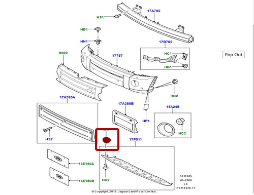 GENUINE LAND ROVER FRONT TOWING COVER RETAINER SET RANGE ROVER SPORT 05 ...