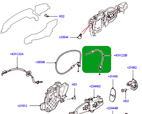 GENUINE LAND ROVER CABLE EXTERIOR FRONT DOOR RANGE ROVER SPORT LR3 LR4 ...