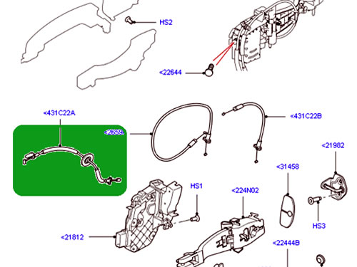 GENUINE LAND ROVER FRONT or REAR INTERNAL DOOR CABLE RELEASE LR3 ...