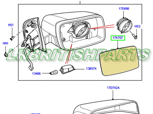 GENUINE LAND ROVER MIRROR GLASS FLAT RANGE ROVER SPORT 05-09 LR2 LR3 LH ...