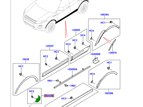 GENUINE LAND ROVER LOWER FRONT FENDER MOULDING RANGE ROVER EVOQUE LH ...