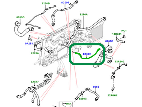 LAND ROVER WATER HOSE RANGE ROVER VELAR 2.0L LR175177 - LRBritish Parts