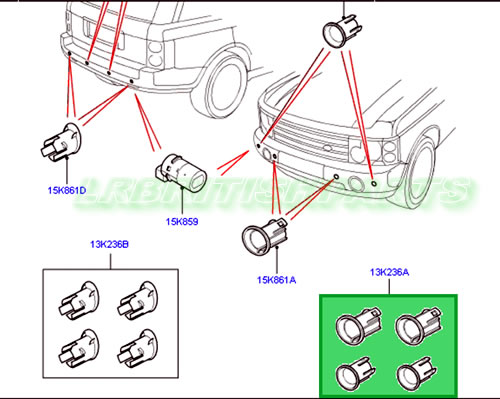 LAND ROVER FRONT PARKING SENSOR BRACKET BEZEL SET RANGE ROVER 03-09 ...